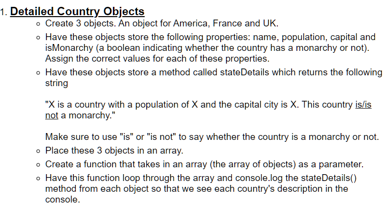 Solved Detailed Country Objects - Create 3 objects. An | Chegg.com
