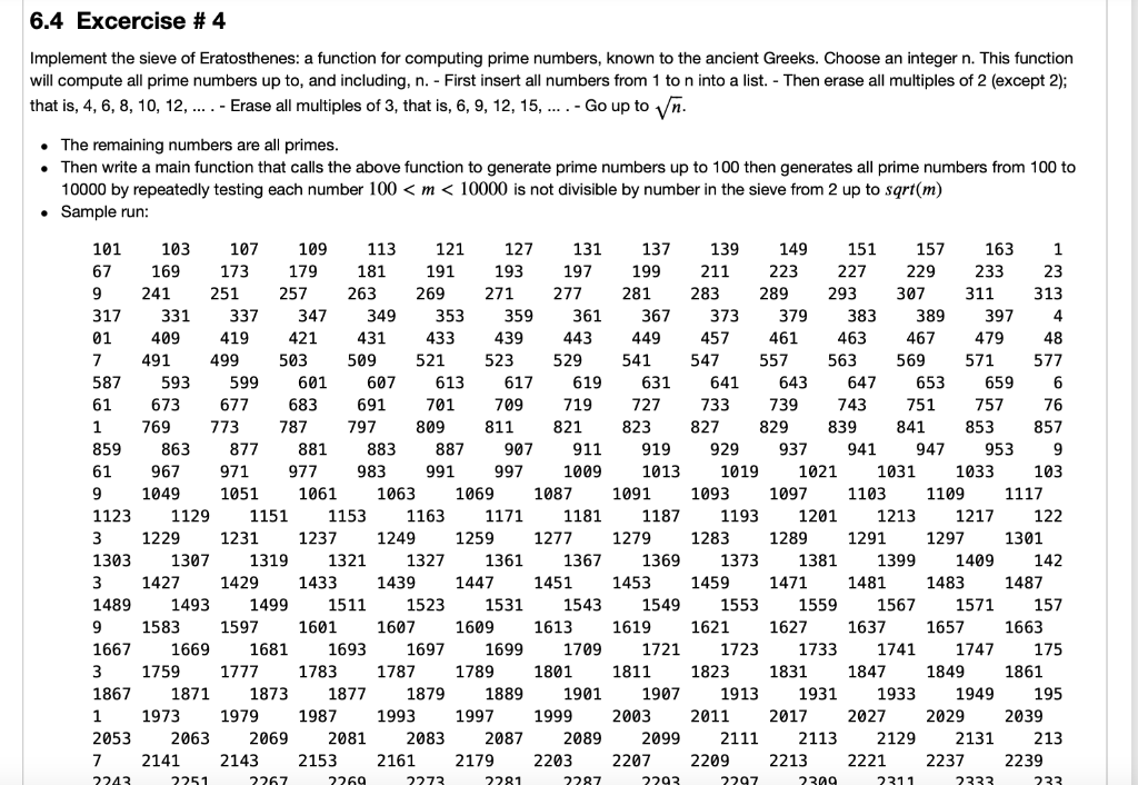 Solved 6.4 Excercise # 4 Implement the sieve of | Chegg.com