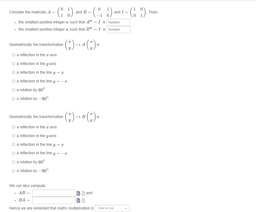 Solved Consider the matricies A=(0110), and B=(0−110) and | Chegg.com