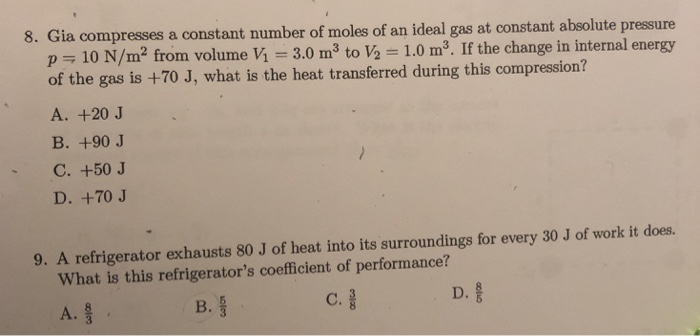 Solved 8. Gia com presses a constant number of moles of an | Chegg.com