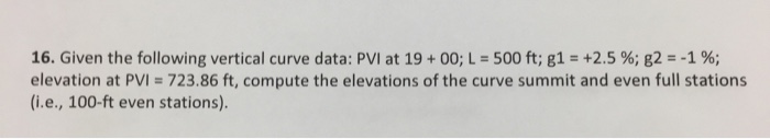 Solved 16, Given the following vertical curve data: PVI at | Chegg.com
