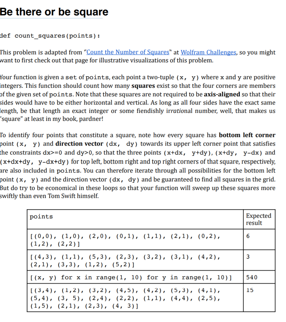 Solved Be there or be square def count_squares (points): | Chegg.com