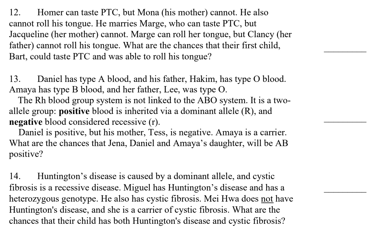 Solved Genetics Problems Answer Each Of The Questions Below Chegg