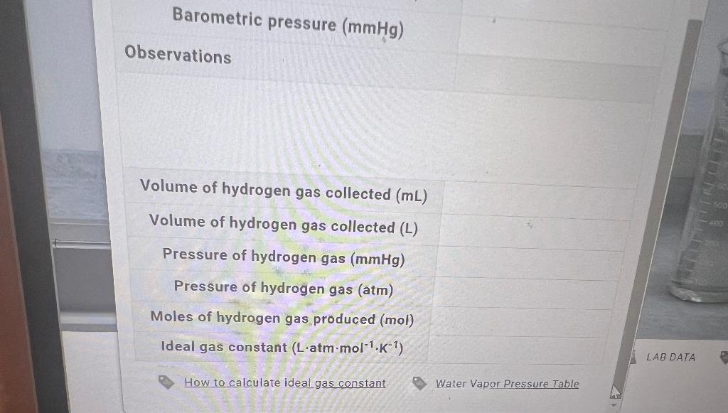 Barometric pressure (mmHg) Observations Volume of | Chegg.com