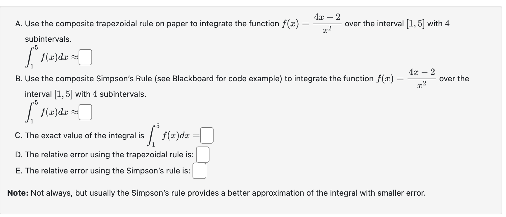 Solved A. Use the composite trapezoidal rule on paper to | Chegg.com