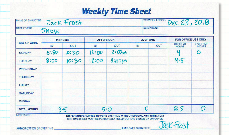 Solved The company you work for uses the above WEEKLY TIME | Chegg.com