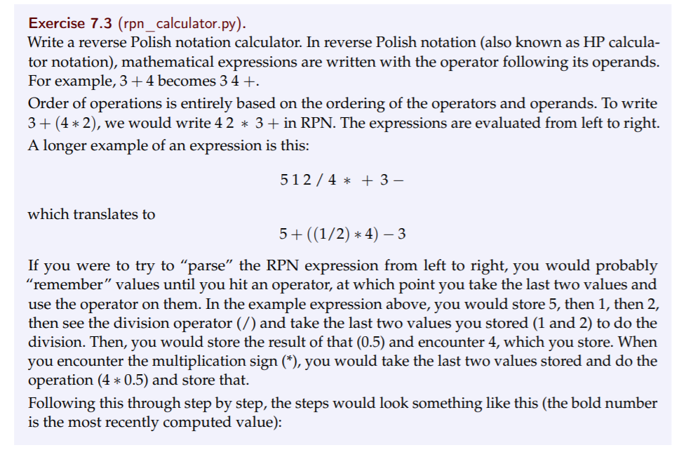 Exercise 7.3 (rpn calculator.py). Write a reverse | Chegg.com
