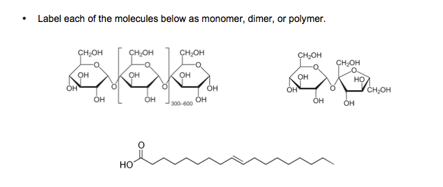 Solved Label each of the molecules below as monomer, dimer, | Chegg.com