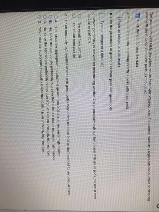 Solved mpanying table descrbes results from eight oflspring | Chegg.com