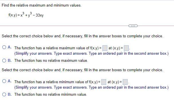 Solved Find the relative maximum and minimum values. 3 3 | Chegg.com
