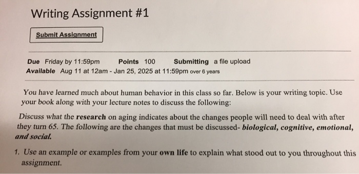Solved Writing Assignment #1 Submit Assignmen Due Friday by | Chegg.com