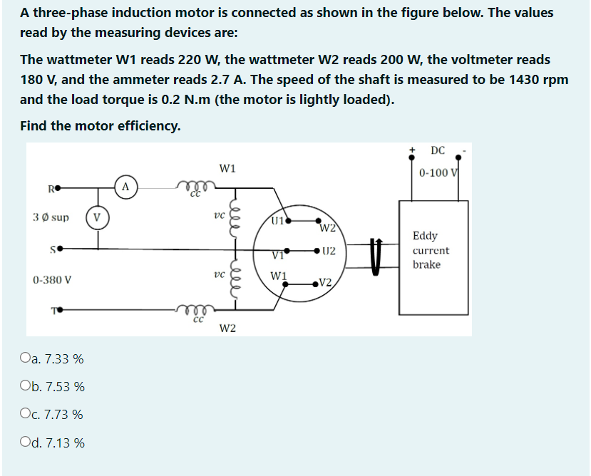 Solved A three-phase induction motor is connected as shown | Chegg.com