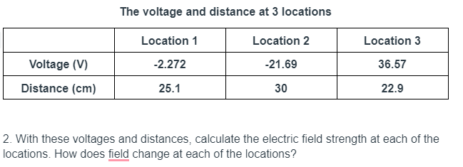 Solved The voltage and distance at 3 locations Location 1 | Chegg.com