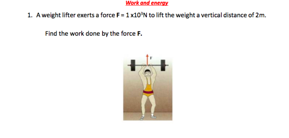 Solved Work and energy 1. A weight lifter exerts a force F = | Chegg.com