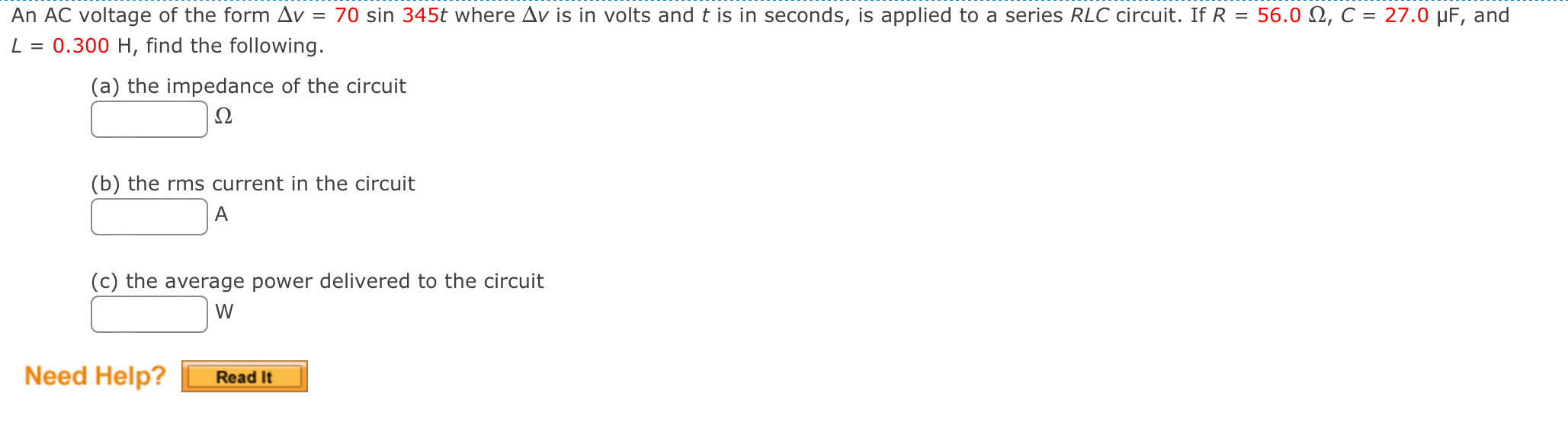 Solved An AC voltage of the form Δv=70sin345t where Δv is in | Chegg.com