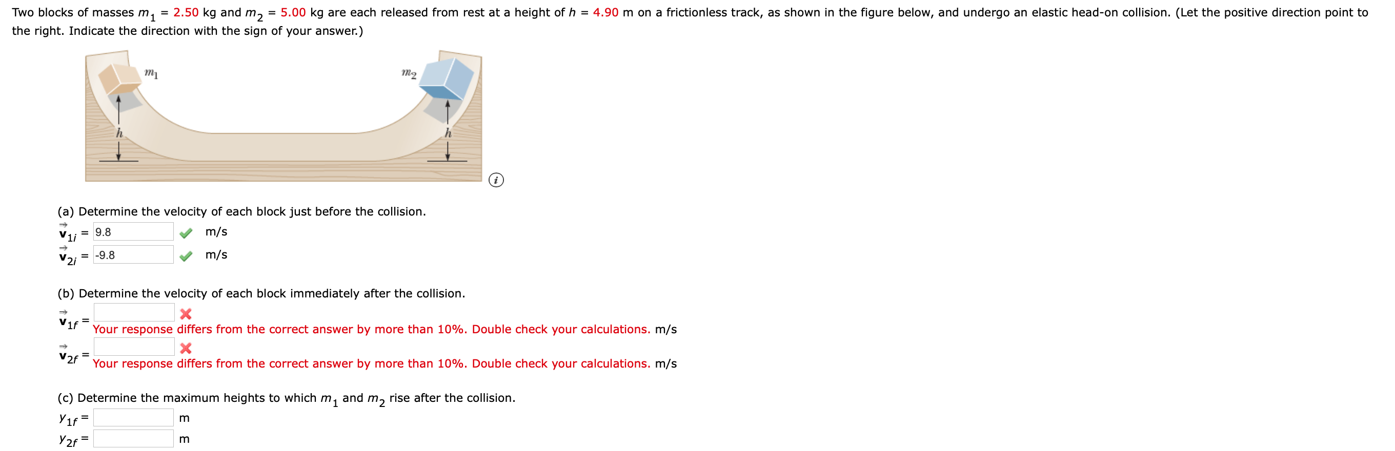 Solved Two blocks of masses mi = 2.50 kg and m2 5.00 kg are | Chegg.com