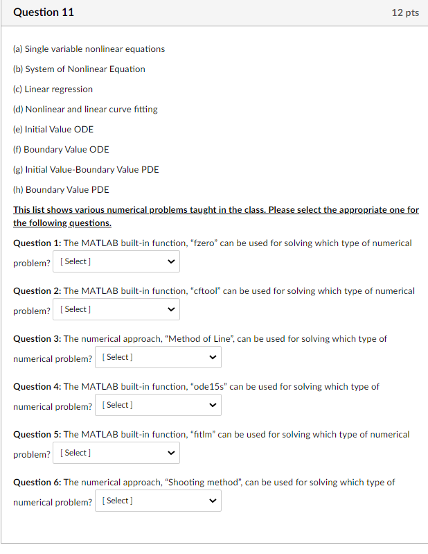 Solved Question 11 12 pts (a) Single variable nonlinear | Chegg.com
