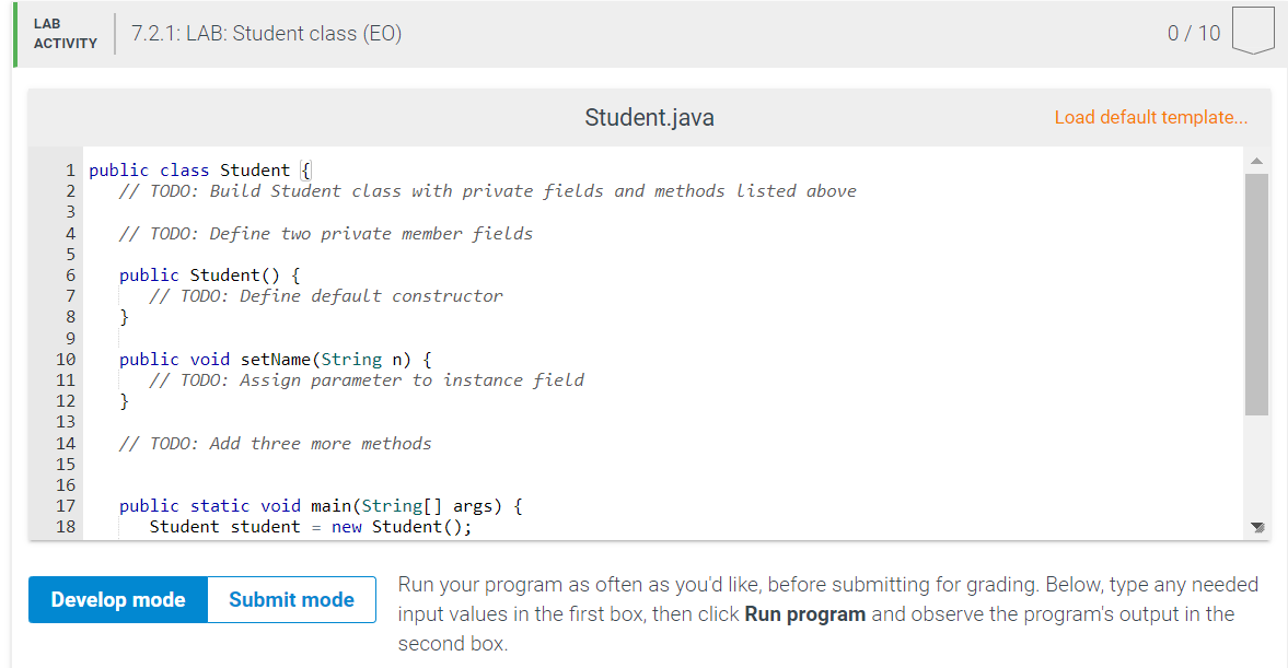 Solved 7.2 LAB: Student class (EO) Build the Student class | Chegg.com