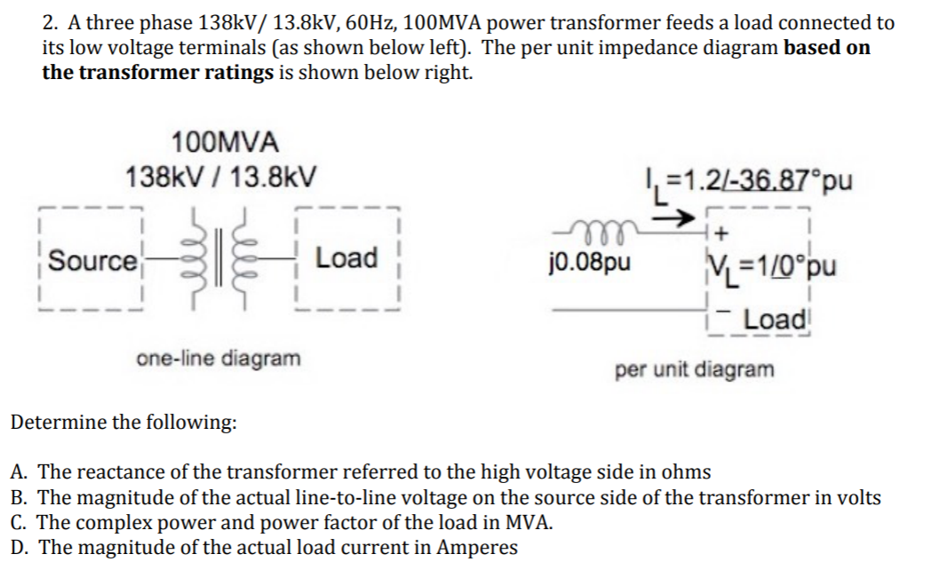 Solved 2. A three phase 138kV/ 13.8kV, 60Hz, 100MVA power | Chegg.com