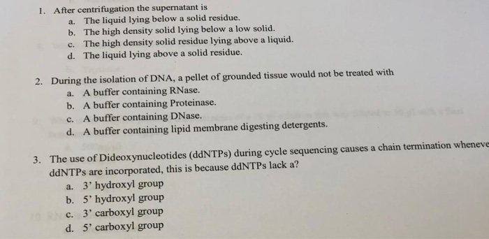 Solved After centrifugation the supernatant is 1. The liquid | Chegg.com