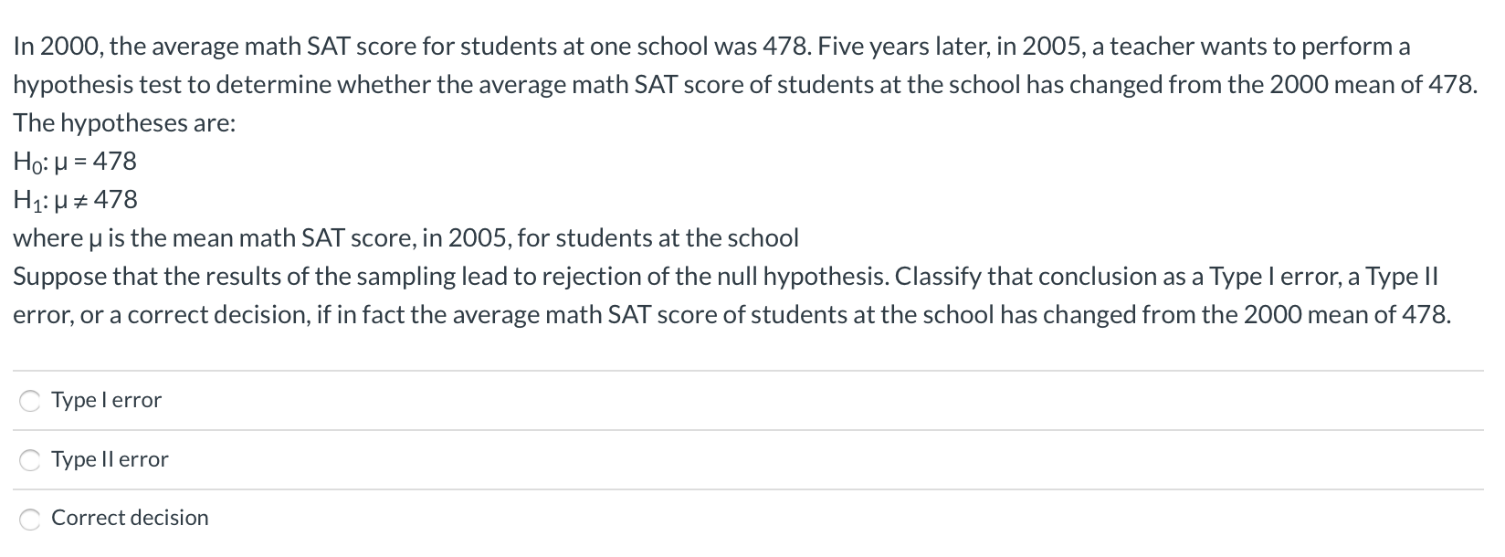 Solved In 2000, the average math SAT score for students at | Chegg.com