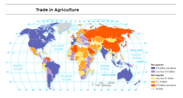 Solved Consider the map of trade in agriculture above. 1. | Chegg.com