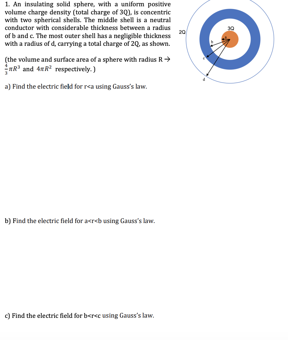 Solved 1. An insulating solid sphere, with a uniform | Chegg.com