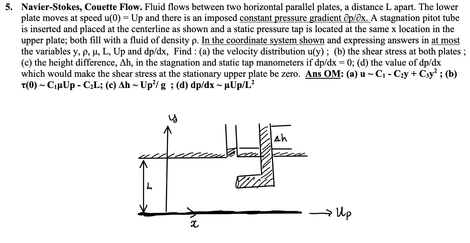 5. Navier-Stokes, Couette Flow. Fluid flows between | Chegg.com