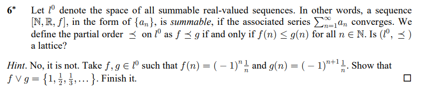 Solved 6* Let lº denote the space of all summable | Chegg.com