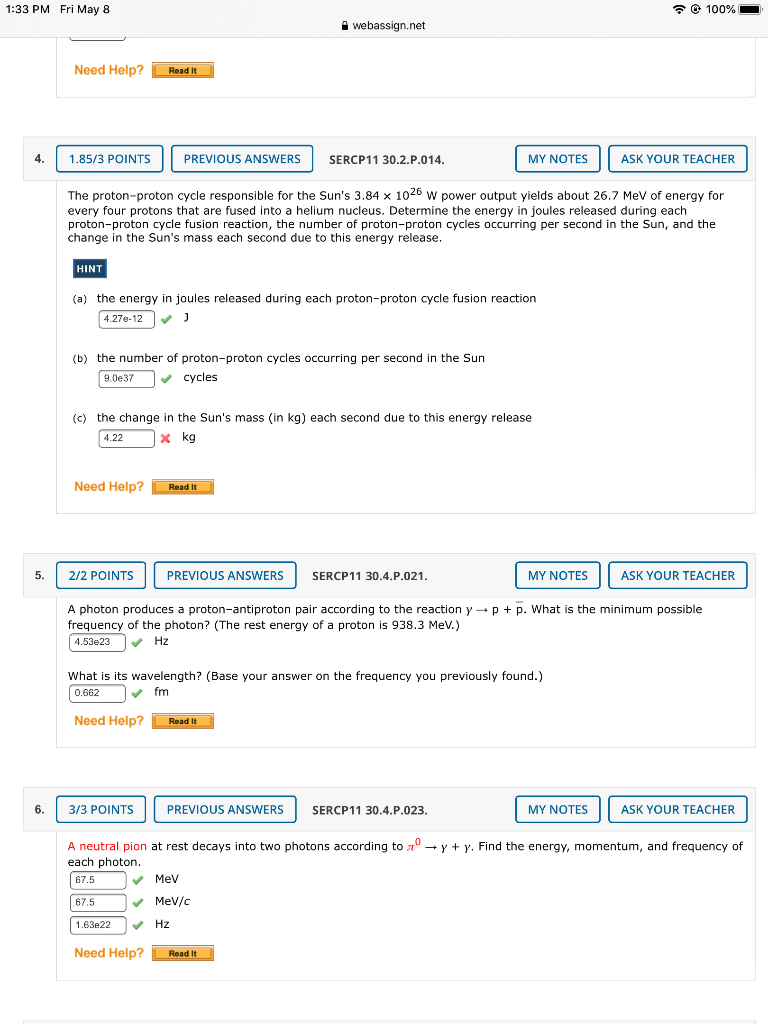 Solved 1:33 PM Fri May 8 100% 0 webassign.net Need Help? | Chegg.com