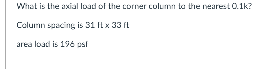Solved [ I What is the axial load of the corner column to | Chegg.com