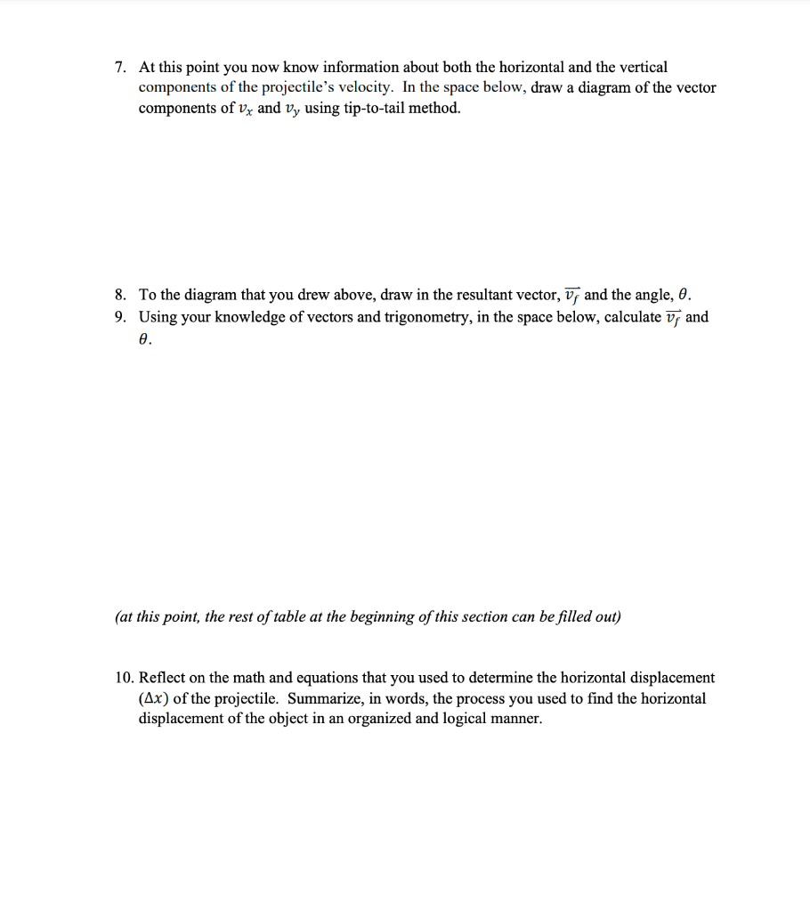 Solved Part I: Horizontally Launched Projectiles Fill in the | Chegg.com