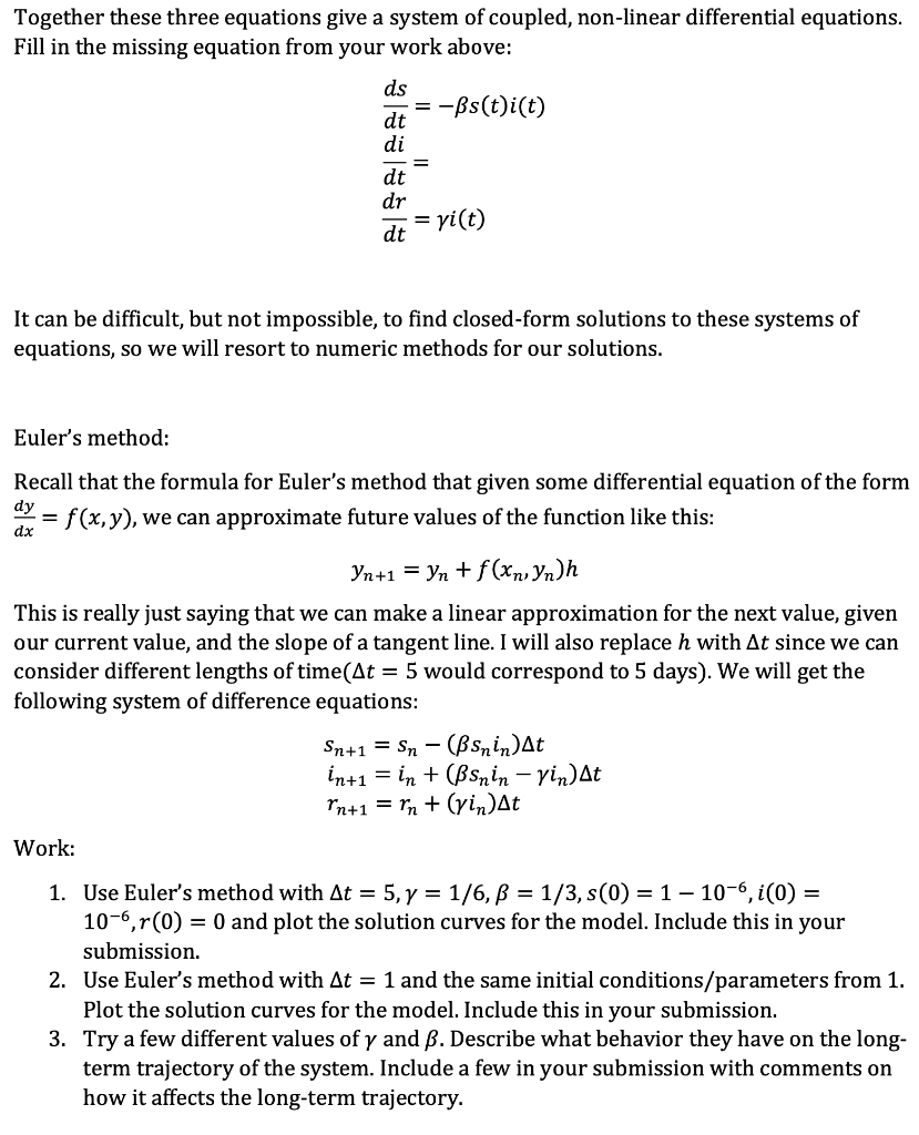Solved This project will investigate the SIR model and use | Chegg.com