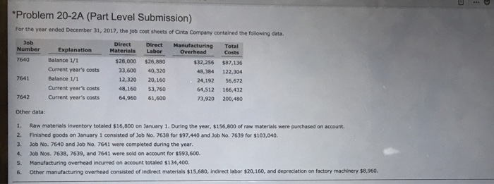 Solved Problem 20-2A (Part Level Submission) For the year | Chegg.com