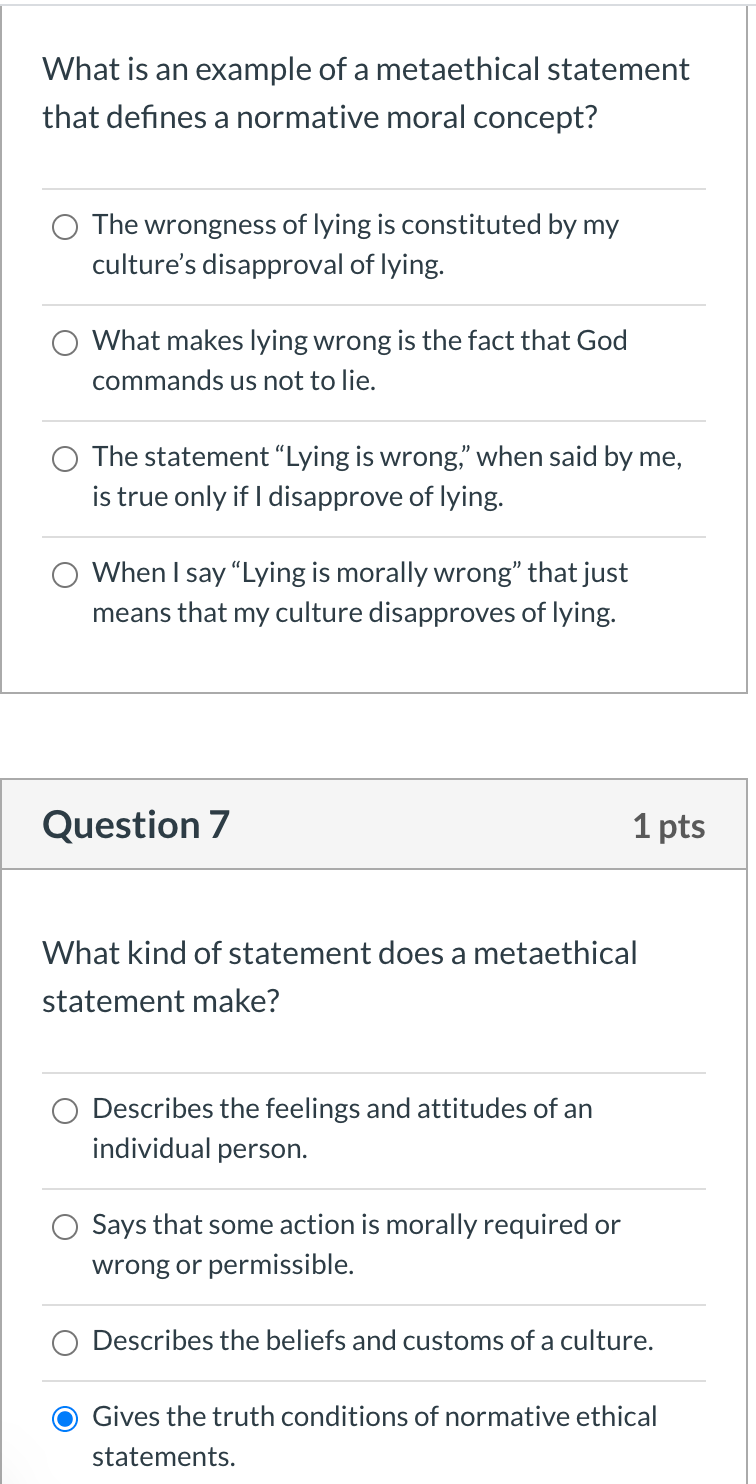 Solved What is an example of a metaethical statement that | Chegg.com