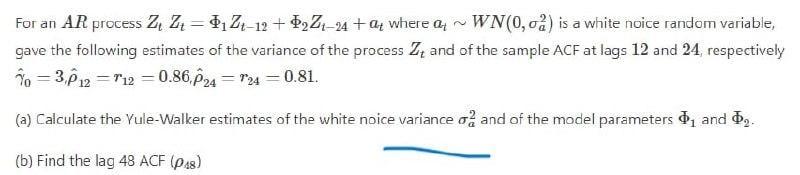 Solved For an AR process 2, Z4 = $_27-12 + +222-24 + Q4 | Chegg.com
