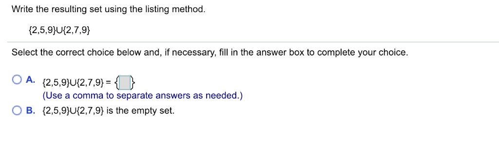 Solved Write the resulting set using the listing method. | Chegg.com