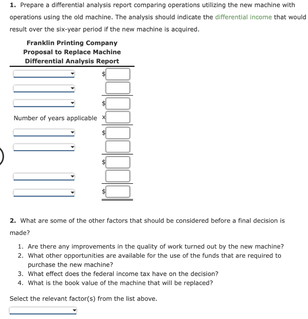 Solved Differential Analysis Report for Machine Replacement | Chegg.com