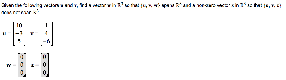 Solved Given the following vectors u and v, find a vector w | Chegg.com