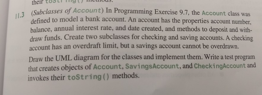 Solved their cost 1.3 (Subclasses of Account) In Programming | Chegg.com