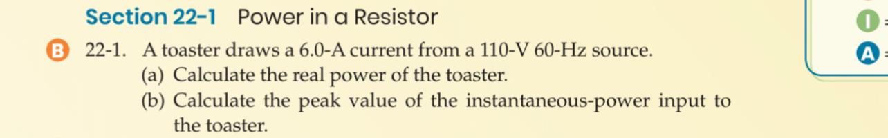 Solved 0 Section 22-1 Power in a Resistor B 22-1. A toaster | Chegg.com