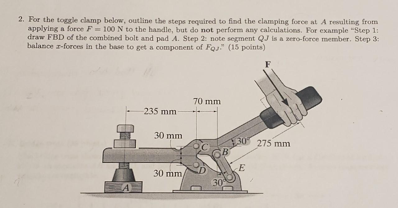 Solved 2. For the toggle clamp below, outline the steps | Chegg.com