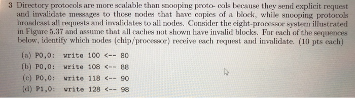 Solved 3 Directory protocols are more scalable than snooping | Chegg.com