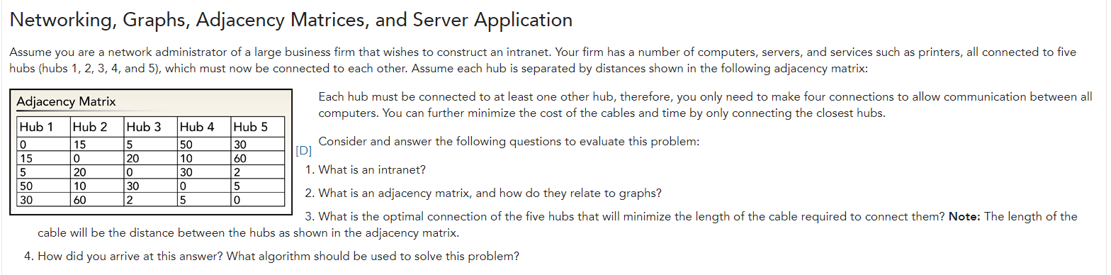 Networking, Graphs, Adjacency Matrices, and Server | Chegg.com