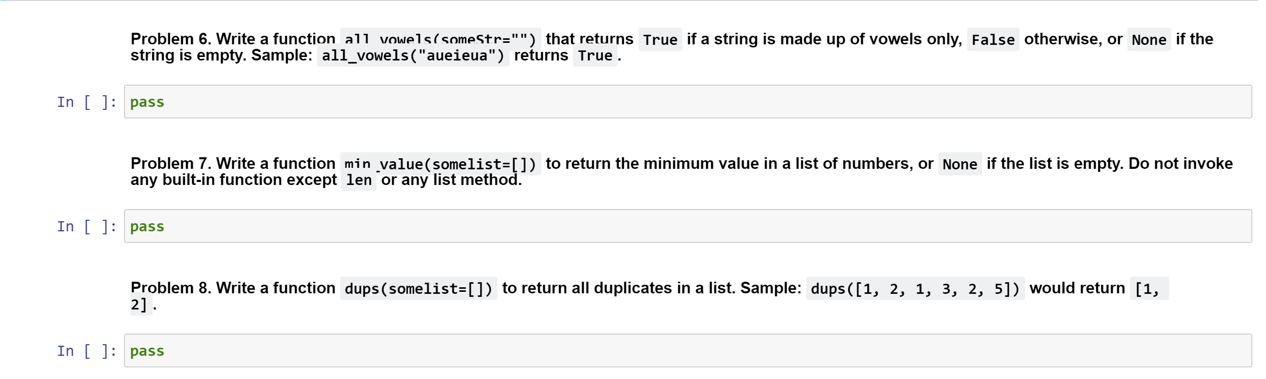 Solved Problem 6. Write a function a11 vowe s( somestr =" ") | Chegg.com