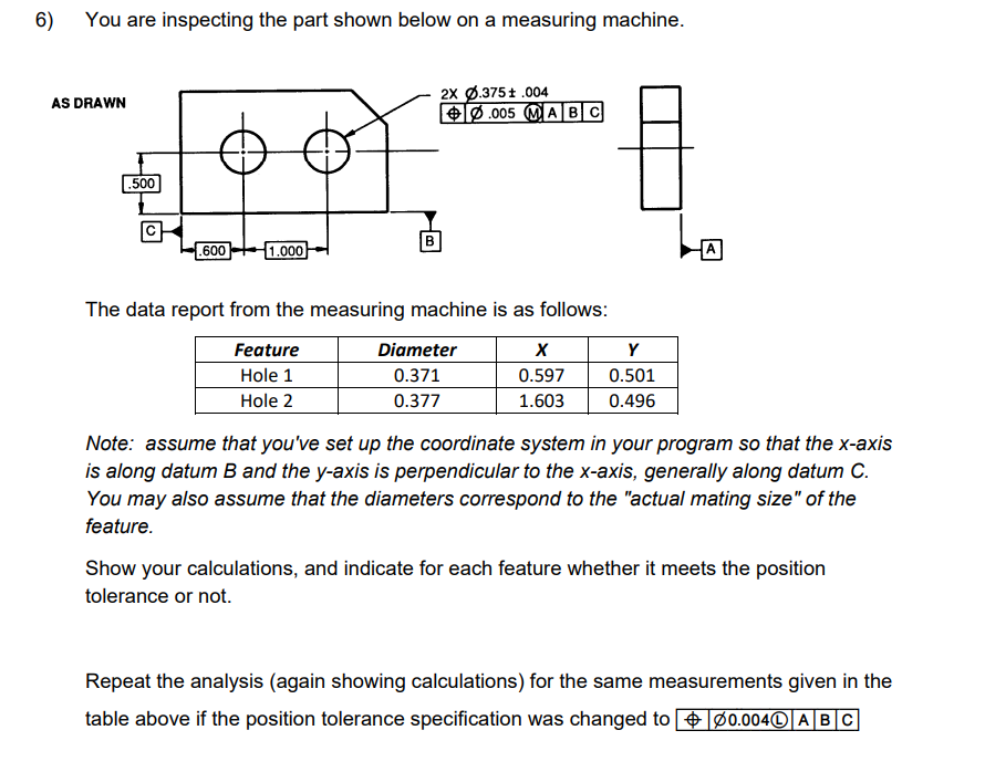 Solved You are inspecting the part shown below on a | Chegg.com