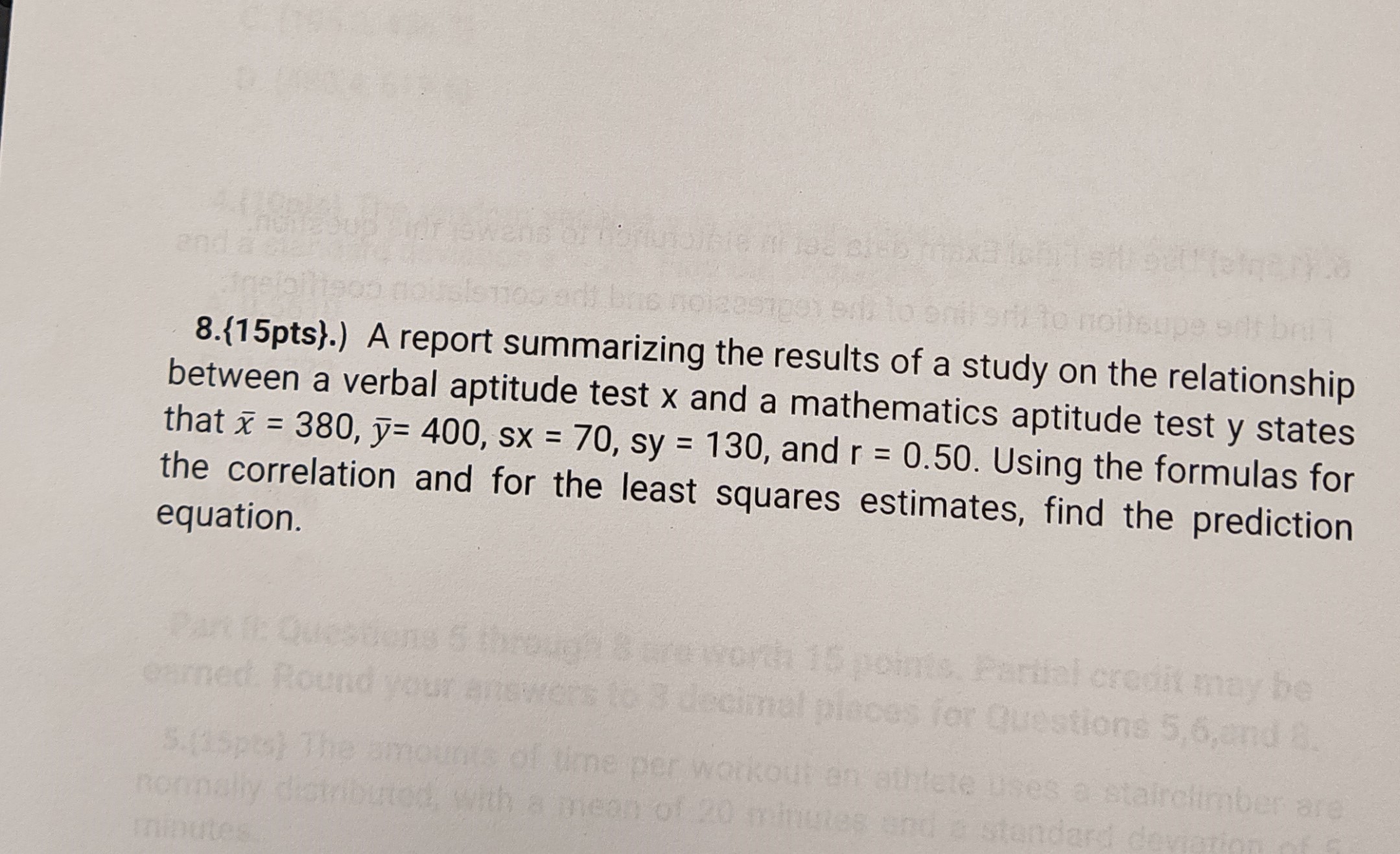 Solved 8.{15pts}.) ﻿A report summarizing the results of a | Chegg.com