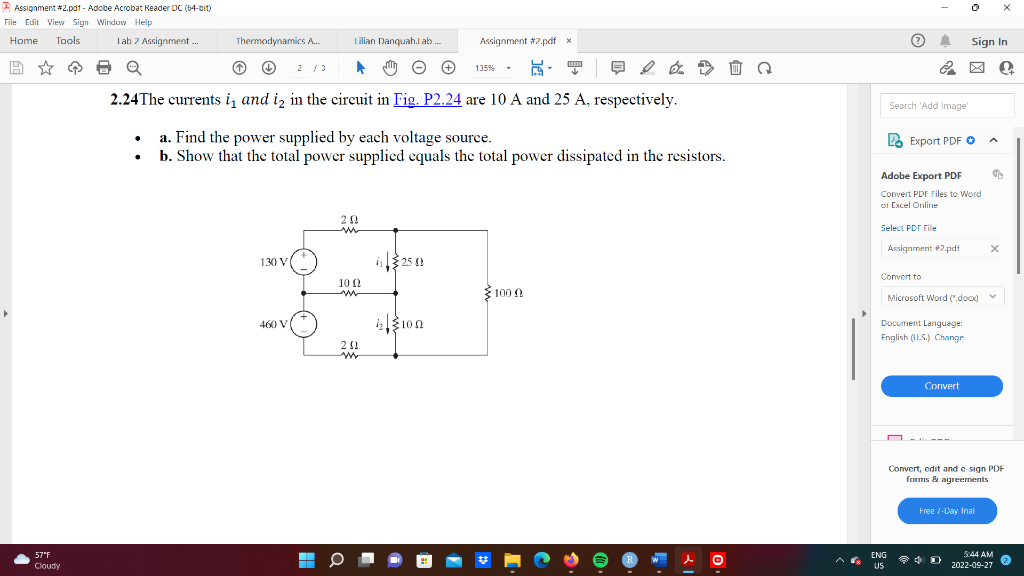 Solved 2.24The currents i1 and i2 in the circuit in Fig. | Chegg.com