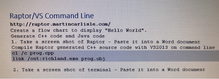 Solved Raptor/VS Command Line http: | Chegg.com