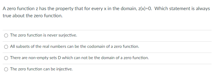 Solved A zero function z has the property that for every x | Chegg.com